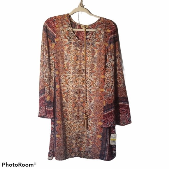 ONE WORLD | Dresses | Oneworld Boho Sheer Lined Festival Dress M Nwt ...